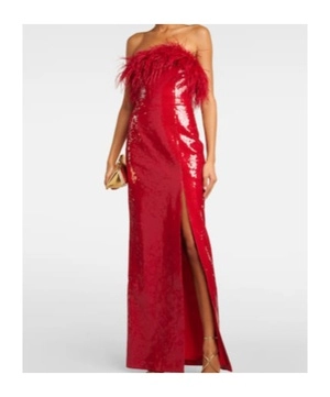 Rebecca Vallance Nika Sequined Feather-trimmed Gown