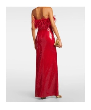 Rebecca Vallance Nika Sequined Feather-trimmed Gown