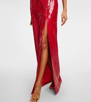 Rebecca Vallance Nika Sequined Feather-trimmed Gown