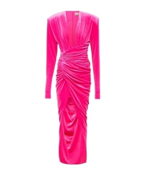 Alexandre Vauthier Velvet Draped Midi Dress - Pink