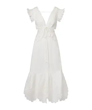 Farm Rio Broderie Anglaise Cotton Midi Dress - White