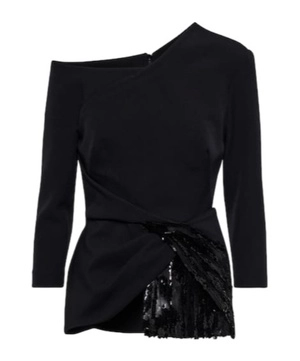 SAFIYAA LONDON Sequined Asymmetric Crêpe Top - Black