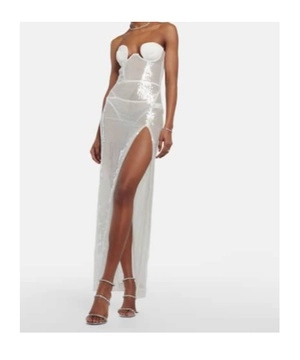 NENSI DOJAKA Strapless Sequined Gown With High Slit