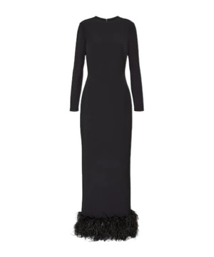 SAFIYAA LONDON Feather-trimmed Crêpe Gown - Black