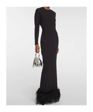 SAFIYAA LONDON Feather-trimmed Crêpe Gown