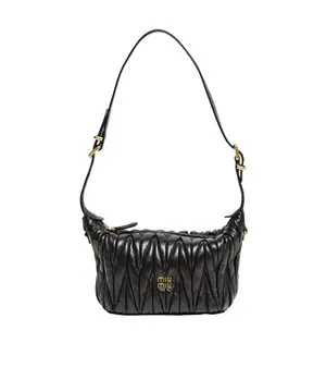 Miu Miu Quilted Logo Shoulder Bag - Black