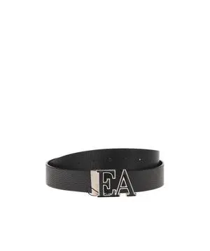 Emporio Armani Logo Buckle Leather Belt - Black