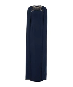 Jenny Packham Embellished Cape Crepe Gown - Black