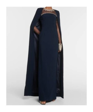 Jenny Packham Embellished Cape Crepe Gown