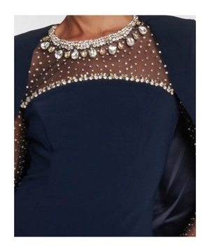 Jenny Packham Embellished Cape Crepe Gown