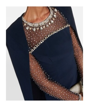 Jenny Packham Embellished Cape Crepe Gown