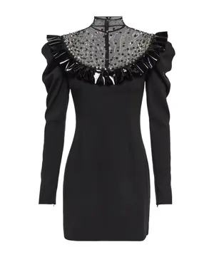 Alessandra Rich Embellished Wool-blend Minidress - Black