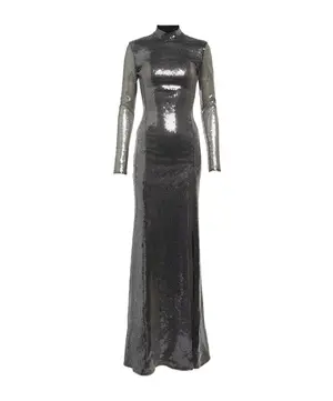David Koma Sequined Mockneck Gown - Black