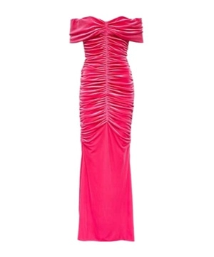 Monique Lhuillier Ruched Off-shoulder Velvet Gown - Pink