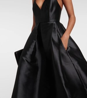 Alex Perry Pleated Silk Faille Midi Dress