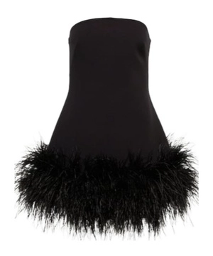 SAFIYAA LONDON Strapless Feather-trimmed Minidress - Black