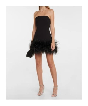 SAFIYAA LONDON Strapless Feather-trimmed Minidress