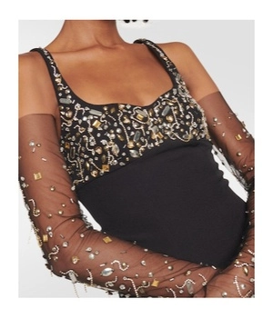 SAFIYAA LONDON Beatriz Embellished Gown With Astin Gloves
