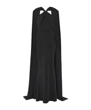 SAFIYAA LONDON Lilien Caped Crepe Gown - Black