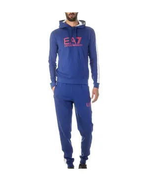 EA7 Hooded Long-sleeved Sweater Pants Two-piece Suit - Blue