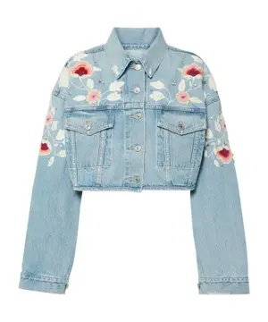 Citizens Of Humanity Lena Embroidered Cropped Denim Jacket - Blue
