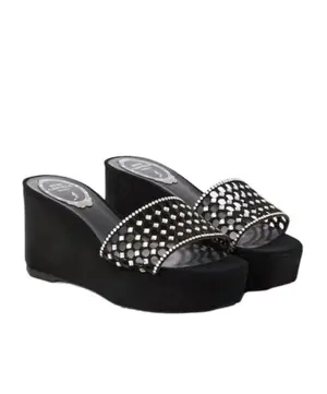 Rene Caovilla Embellished Suede Platform Slides - Black