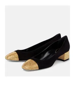 Rene Caovilla Bonnie Embellished Suede Pumps With Crystal Cap Toe And Heel