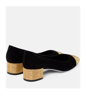 Rene Caovilla Bonnie Embellished Suede Pumps With Crystal Cap Toe And Heel