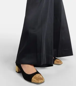 Rene Caovilla Bonnie Embellished Suede Pumps With Crystal Cap Toe And Heel