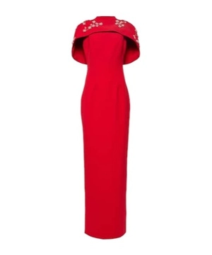 SAFIYAA LONDON Embroidered Caped Crêpe Gown - Red