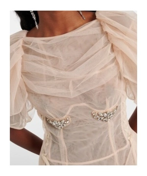 Simone Rocha Embellished Ruched Mesh Midi Dress
