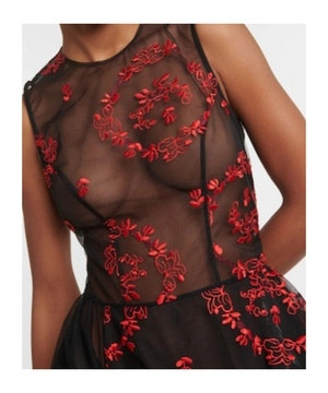 Simone Rocha Floral Embroidered Tulle Midi Dress
