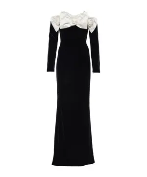 Alessandra Rich Bow-decorated Off-the-shoulder Velvet Dress - Black