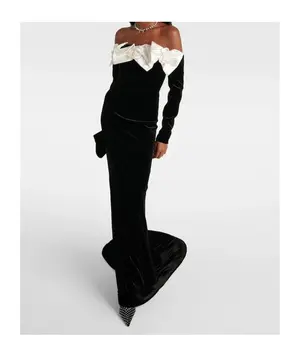 Alessandra Rich Bow-decorated Off-the-shoulder Velvet Dress