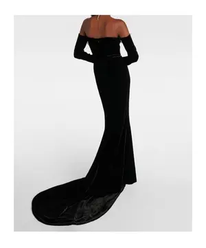 Alessandra Rich Bow-decorated Off-the-shoulder Velvet Dress