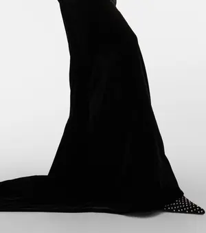 Alessandra Rich Bow-decorated Off-the-shoulder Velvet Dress