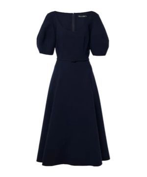 Oscar De La Renta Puff-sleeve Wool-blend Midi Dress - Black