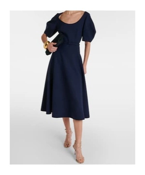 Oscar De La Renta Puff-sleeve Wool-blend Midi Dress