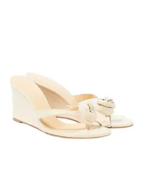 Magda Butrym Floral-appliqué Leather Wedge Sandals - Nude