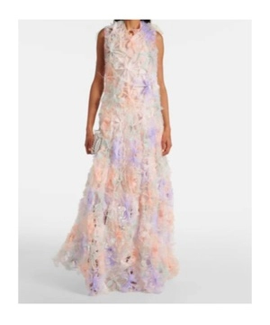 SUSAN FANG Floral Appliqué Maxi Dress