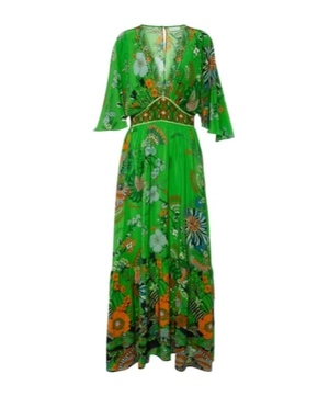 Camilla Embellished Floral Silk Maxi Dress - Green