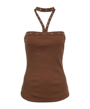 Attico Ribbed-knit Halterneck Jersey Top - Brown