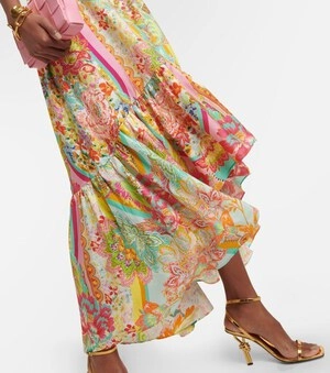Camilla Printed Ruffled Silk Midi Dress