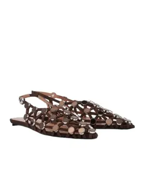 Attico Grid Embellished Suede Slingback Flats - Multicolor