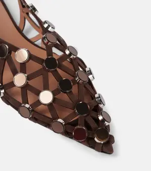 Attico Grid Embellished Suede Slingback Flats
