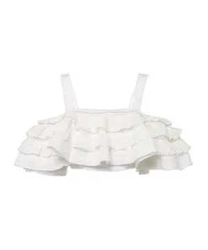 Carolina Herrera Embroidered Ruffled Cotton Crop Top - White