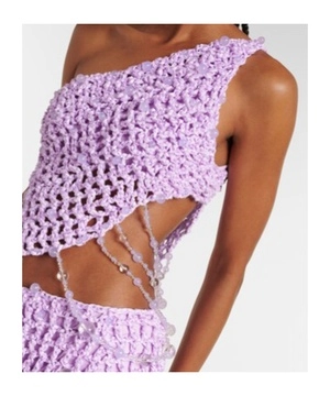 SUSAN FANG Beaded Crochet Asymmetrical Top