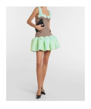 AREA Faux Fur-trimmed Miniskirt
