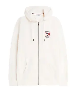 Tommy Hilfiger French Terry Zip-through Hoody With Flag Embroidery - Ivory Petals