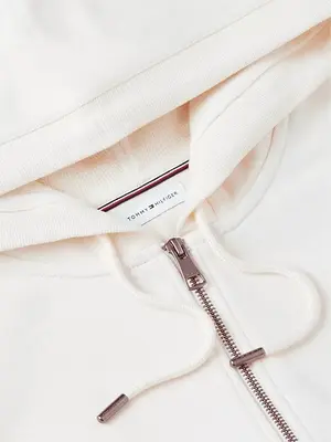 Tommy Hilfiger French Terry Zip-through Hoody With Flag Embroidery - Ivory Petals